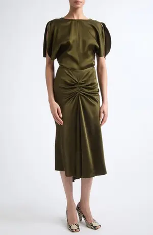 Victoria Beckham Bela Flutter Sleeve Satin Top - Marsh Green