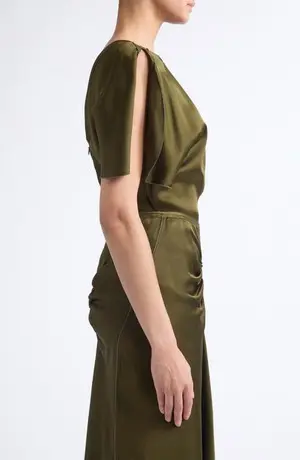Victoria Beckham Bela Flutter Sleeve Satin Top - Marsh Green