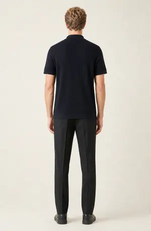 MODENAIRE Textured Knit Short Sleeve Quarter Zip Polo Shirt