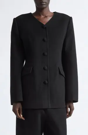 LISA YANG Wool & Cashmere Tailored V Neck Blazer - Black
