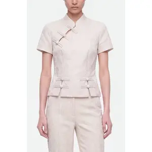 NOCTURNE Chinese Button Accessory Blouse - Ivory
