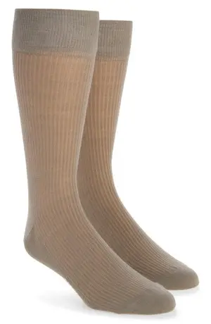 BOSS Wool Blend Ribbed Dress Socks - Open Brown