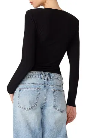 Steve Madden Seline Boat Neck Long Sleeve Knit Top - Black