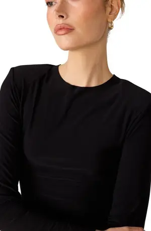 Steve Madden Seline Boat Neck Long Sleeve Knit Top - Black
