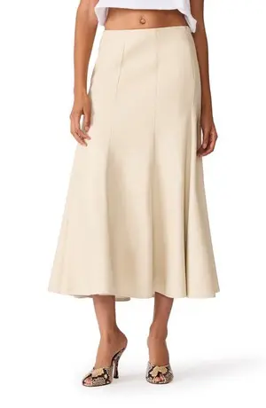 Steve Madden Luciara Faux Leather Midi Skirt - Bone
