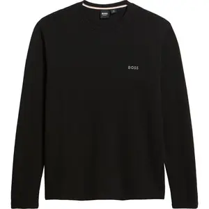 BOSS Long Sleeve Waffle Knit Pajama Shirt - Black