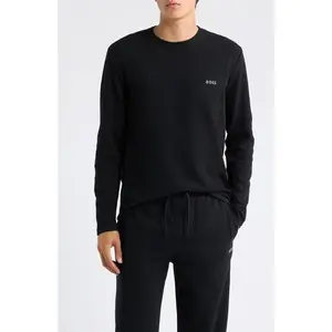 BOSS Long Sleeve Waffle Knit Pajama Shirt - Black