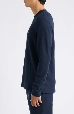 BOSS Long Sleeve Waffle Knit Pajama Shirt - Dark Blue