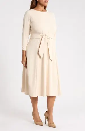 Anne Klein Tie Waist Scuba Midi Dress