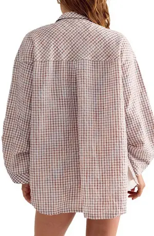 Free People Cross My Heart Plaid Seersucker Sleep Shirt - Ivory Combo