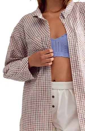 Free People Cross My Heart Plaid Seersucker Sleep Shirt - Ivory Combo