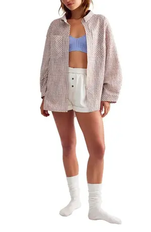 Free People Cross My Heart Plaid Seersucker Sleep Shirt - Ivory Combo