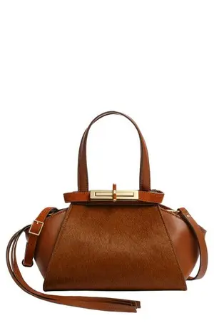 KENNETH COLE Crosby Small Leather & Haircalf Satchel - Saddle