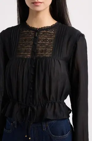 Love The Label Hadley Pintuck Lace Cotton Blend Top
