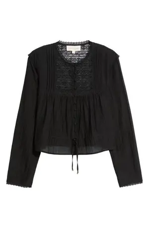 Love The Label Hadley Pintuck Lace Cotton Blend Top