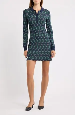ROWING BLAZERS Argyle Long Sleeve Minidress - Navy