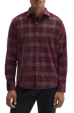 Robert Barakett Daban Long Sleeve Stretch Cotton Button Up Shirt - Bordeaux