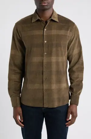 Robert Barakett Daban Long Sleeve Stretch Cotton Button Up Shirt - Brown