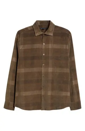 Robert Barakett Daban Long Sleeve Stretch Cotton Button Up Shirt - Brown