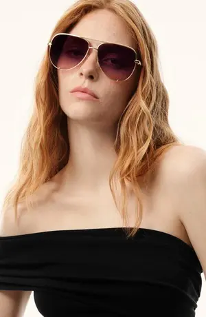 Quay High Key 64mm Extra Large Aviator Sunglasses - Gold/iris Doe
