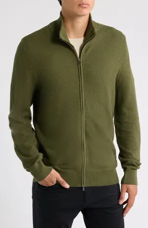 BOSS Loretti Full Zip Cotton Cardigan - Open Green