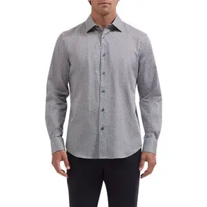 Bugatchi Axel Shaped Printed Long Sleeve Button Up Shirt - Teal