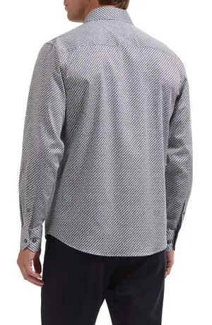 Bugatchi Axel Shaped Printed Long Sleeve Button Up Shirt - Teal