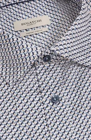 Bugatchi Axel Shaped Printed Long Sleeve Button Up Shirt - Teal