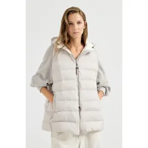 Brunello Cucinelli Water-resistant Matte Nylon Hooded Down Jacket With Virgin Wool - Light Grey