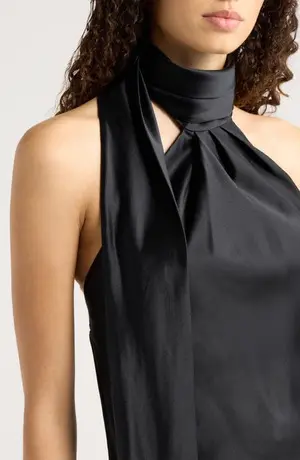 REFORMATION Sabi Scarf Fringe Sleeveless Silk Top - Black
