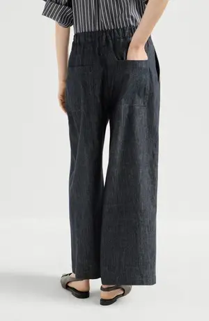 Brunello Cucinelli Effect Twill Pleated A-line Trousers With Shiny Loop