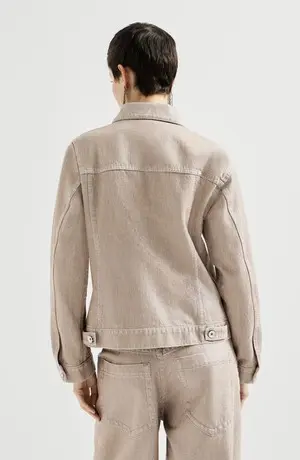 Brunello Cucinelli Beige Lamé Denim Four-pocket Outerwear Jacket With Monili