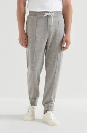 Brunello Cucinelli Cashmere And Silk French Terry Trousers With Crête Detail And Elasticated Zipper Cuffs - Grey