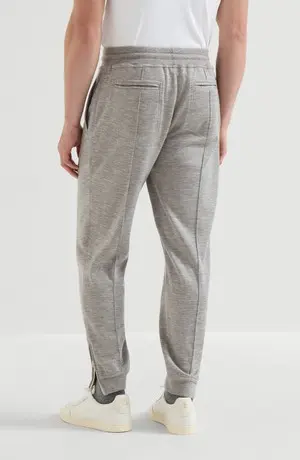 Brunello Cucinelli Cashmere And Silk French Terry Trousers With Crête Detail And Elasticated Zipper Cuffs - Grey