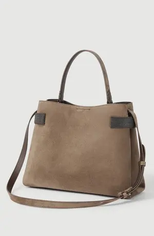 Brunello Cucinelli Essence Top-handle Bag In Suede With Precious Bands