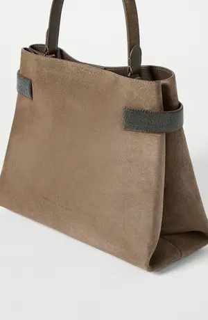 Brunello Cucinelli Essence Top-handle Bag In Suede With Precious Bands