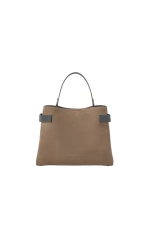 Brunello Cucinelli Essence Top-handle Bag In Suede With Precious Bands - Bark
