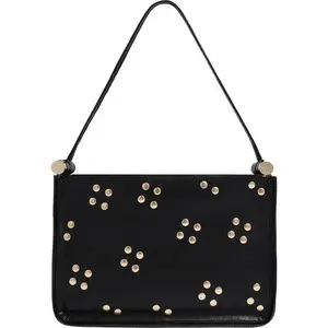 KENNETH COLE Floral Stud Large Top Handle Leather Bag - Black