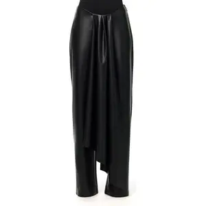 Naked Wardrobe Drape Faux Leather Wide Leg Pants - Black