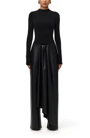Naked Wardrobe Drape Faux Leather Wide Leg Pants