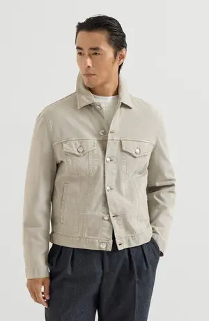 Brunello Cucinelli Garment-dyed Four-pocket Jacket In Comfort Cotton Lightweight Denim - Khaki