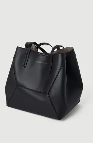 Brunello Cucinelli Bc Duo Small Bag In Calfskin With Monili - Black