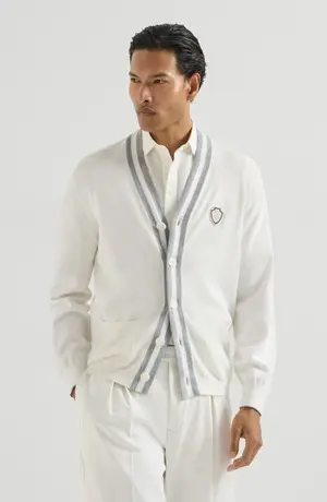 Brunello Cucinelli Cotton Cardigan With Logo - White