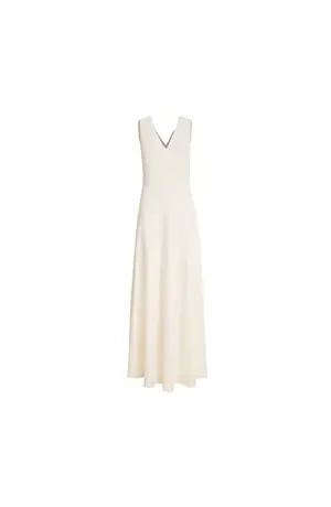 Brunello Cucinelli Silk And Acetate Crêpe Cady Fluid Dress With Precious Neckline - Chalk