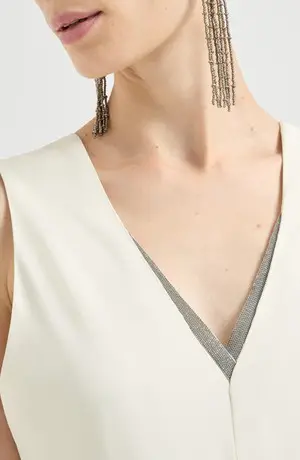 Brunello Cucinelli Silk And Acetate Crêpe Cady Fluid Dress With Precious Neckline - Chalk