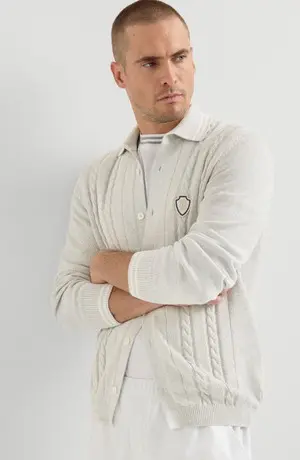 Brunello Cucinelli Cotton Cable Knit Shirt With Logo