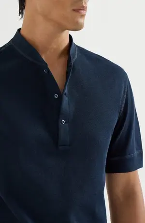 Brunello Cucinelli Cotton Waffle Jersey T-shirt With Henley Collar
