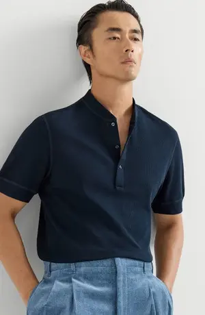 Brunello Cucinelli Cotton Waffle Jersey T-shirt With Henley Collar