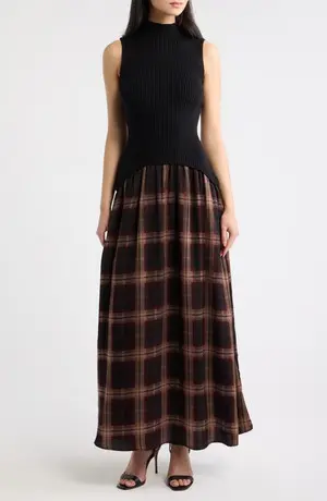 Line & Dot Kristopher Mixed Media Maxi Dress - Black Multi