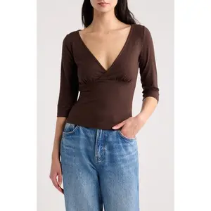 REFORMATION Aylani Surplice Neck Knit Top - Mole